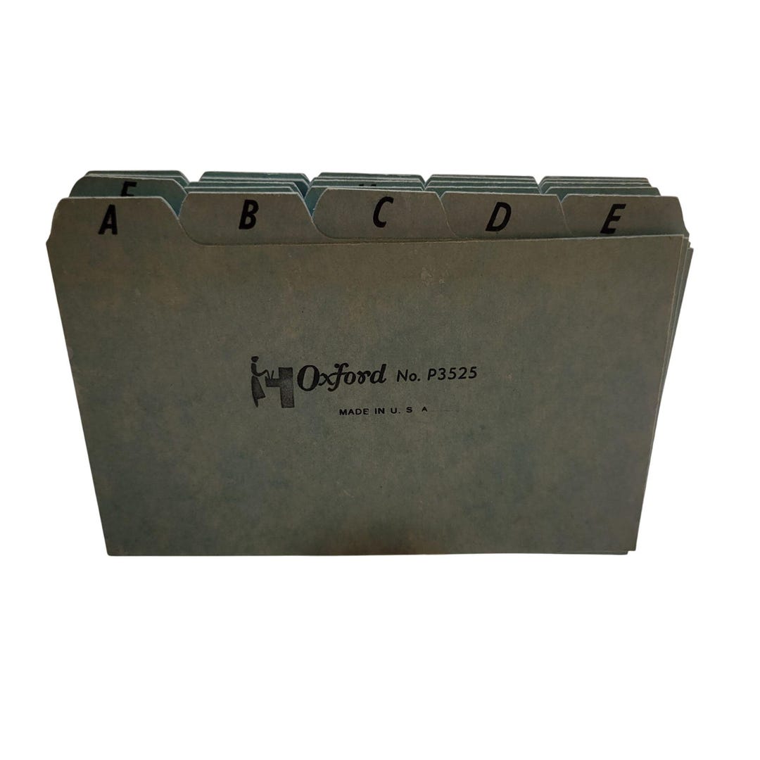 Vintage Oxford Metal Adjustable File Card Holder Alphabetical Dividers ...
