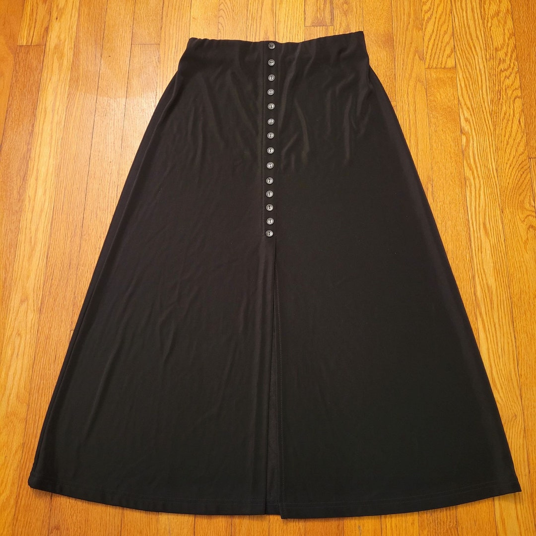 Briggs New York L Black Skirt Elastic Waist Maxi Long Modest Slinky ...