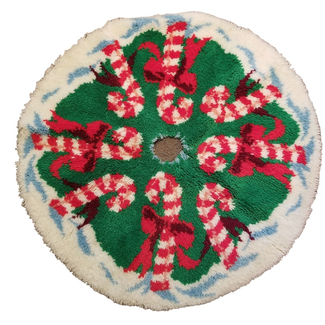 Latch Hook Woven Yarn Tree Skirt Christmas Holiday Decor Candy Canes - Etsy