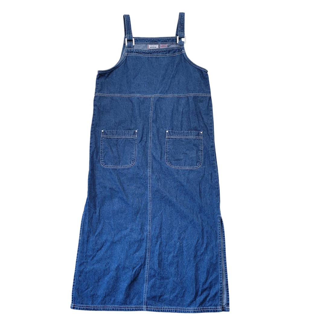 Premier International M Blue Jean Denim Jumper Overall Dress Pockets ...