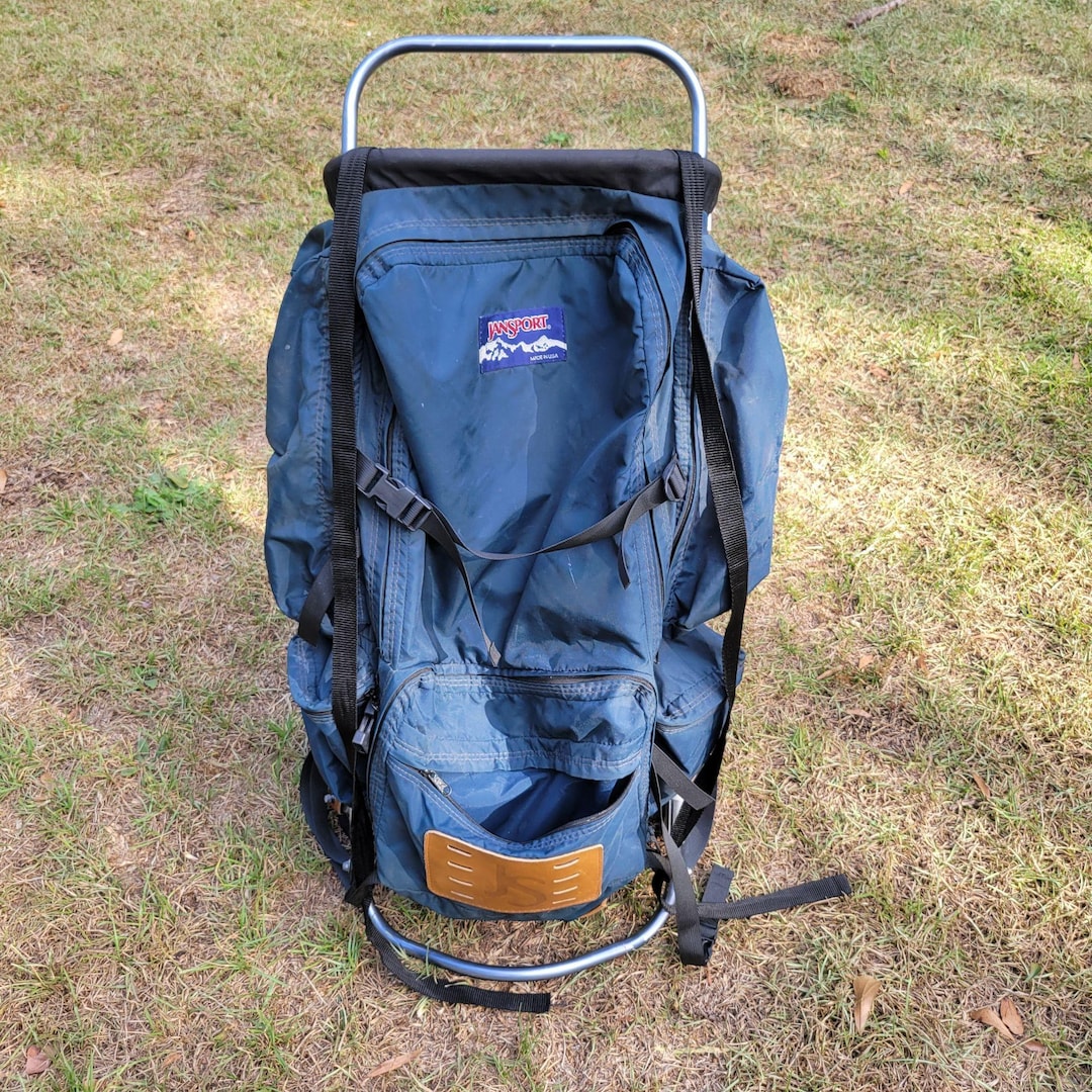 Vintage Jansport External Frame Backpack Blue Leather Patch Hiking ...
