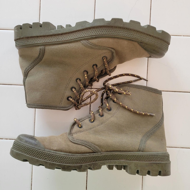 Olive Green Canvas Ankle Boots Combat Lace up Rugged Soles 40 Israel - Etsy