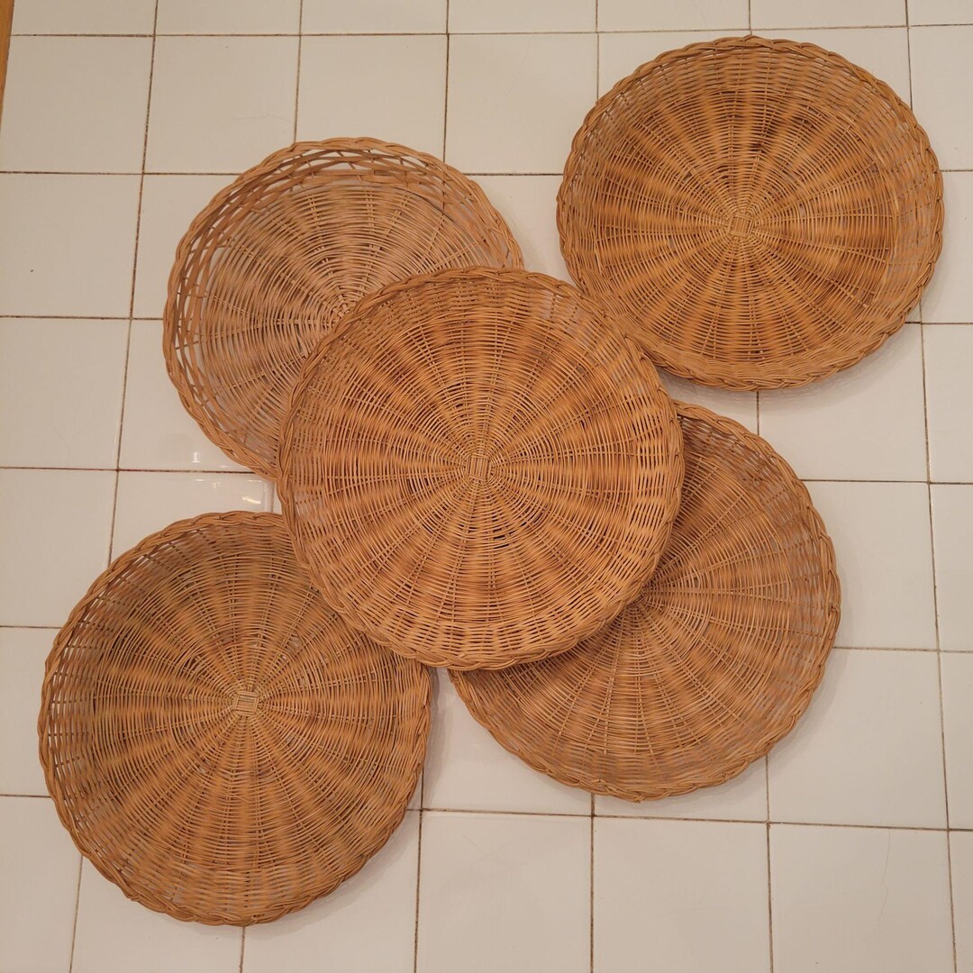 5 Wicker Rattan Paper Plate Holders Camping BBQ Cookout Party Boho Wall ...