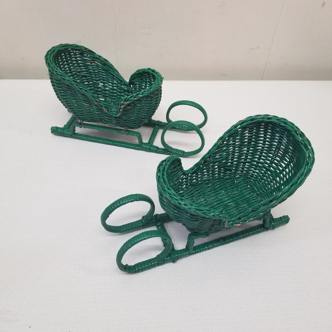 Wicker Rattan Christmas Sleigh Set of 2 Green Vintage Home - Etsy