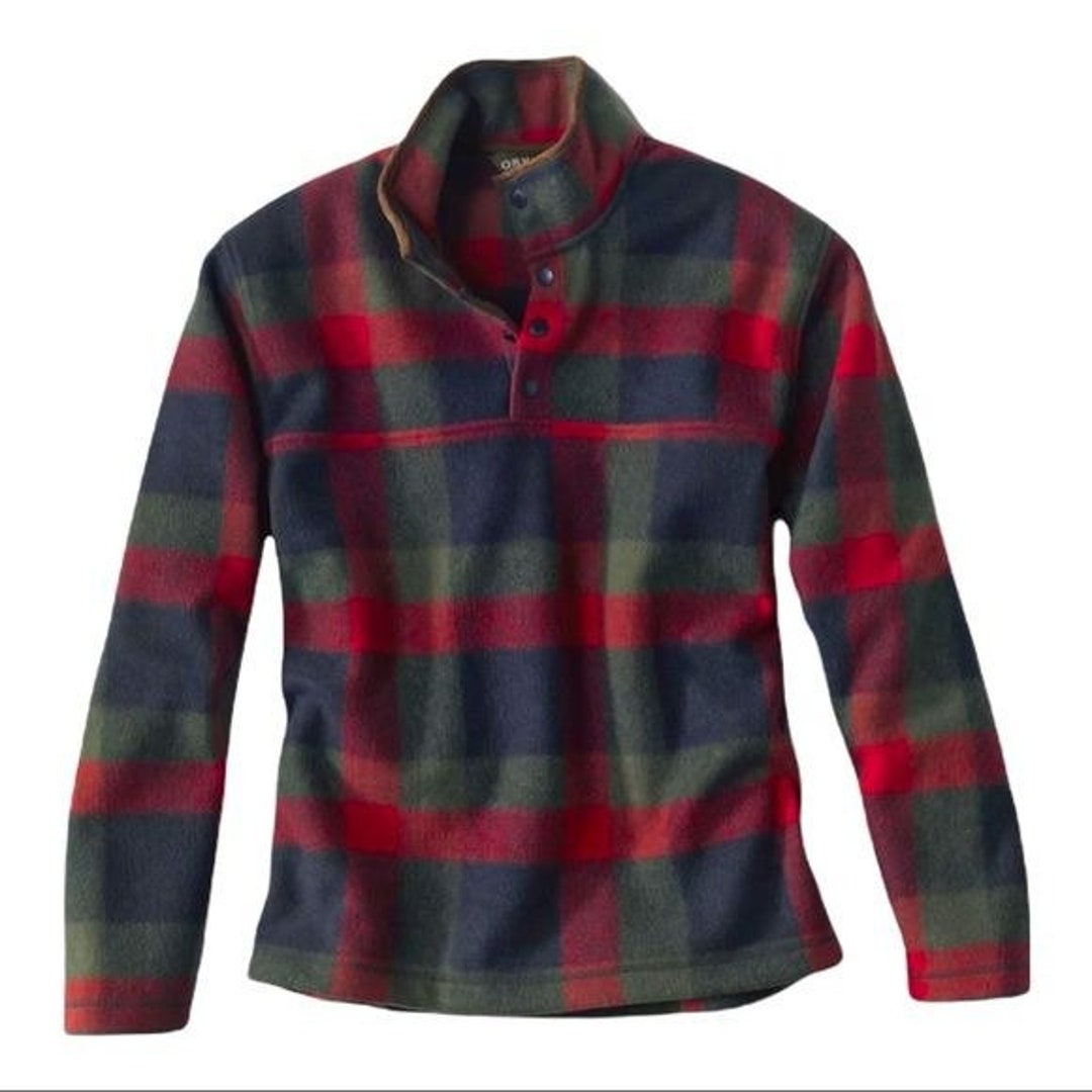 Orvis XXL Plaid Fleece T Snap Jacket Pullover Western Cowboy Rustic ...