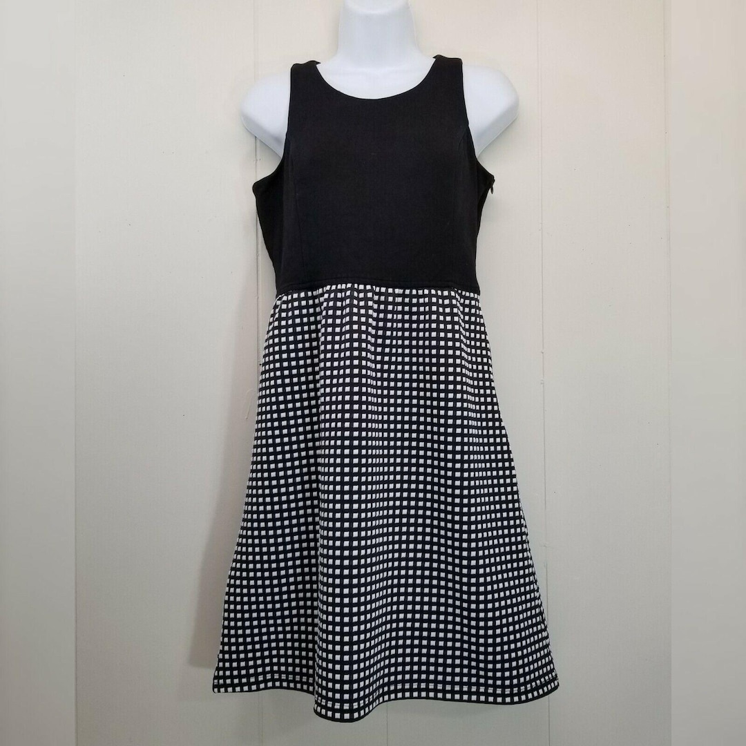 Anthro Tabitha 2 Dress Black White Check Sleeveless Fit Flare Skater A ...