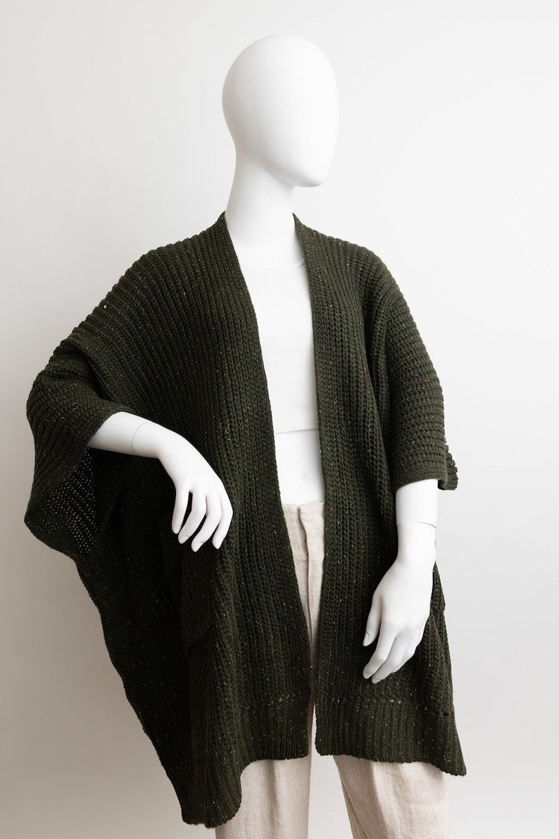 Olive Green Cozy Chunky Ribbed Knit Pocket Ruana - Etsy