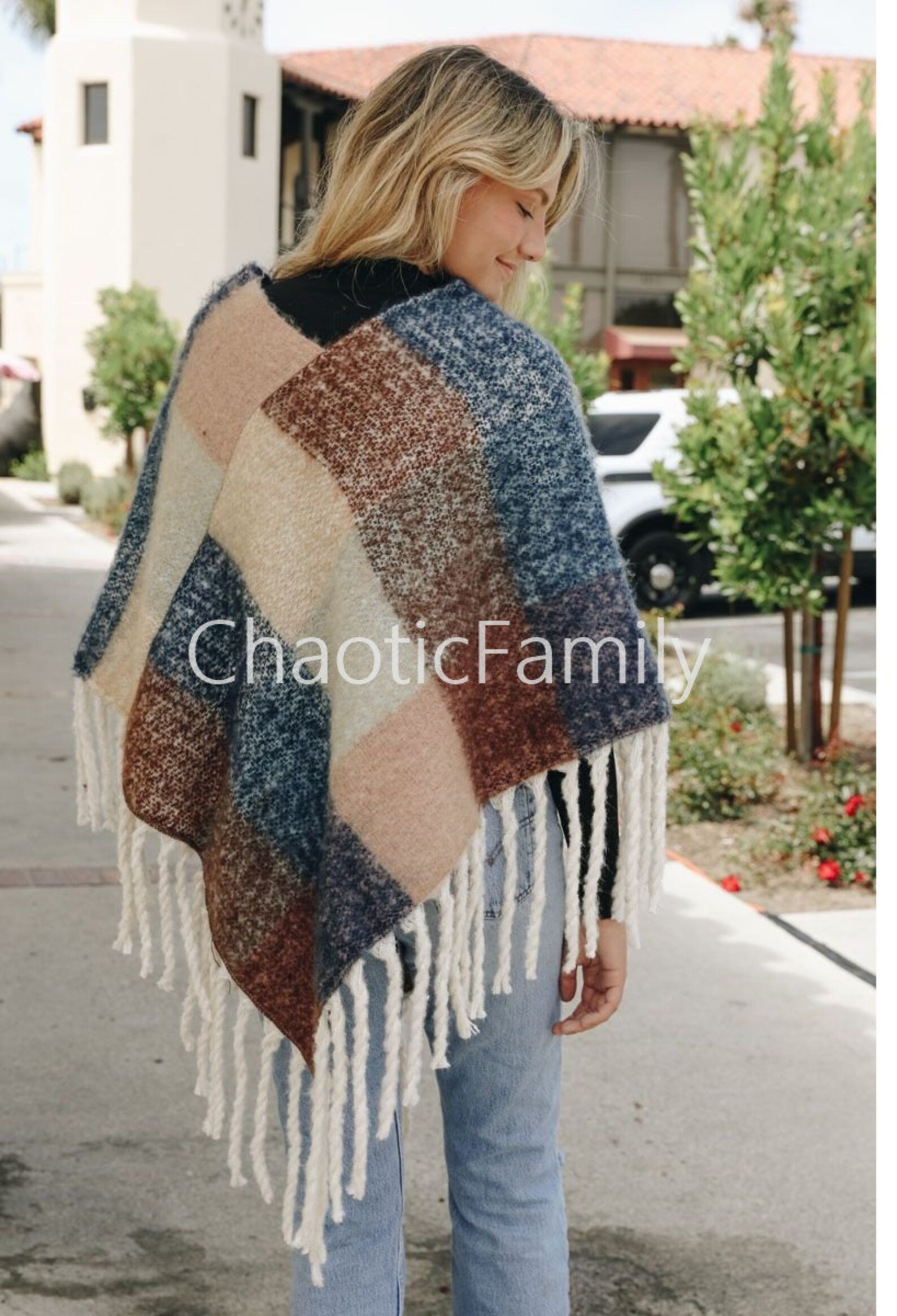 Ruana Poncho With Bohemian Pattern Woman's Poncho Black - Etsy