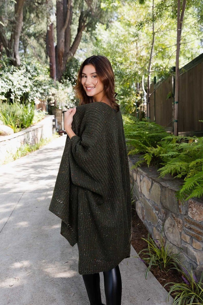 Olive Green Cozy Chunky Ribbed Knit Pocket Ruana - Etsy