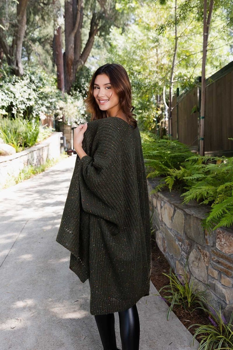 Olive Green Cozy Chunky Ribbed Knit Pocket Ruana - Etsy