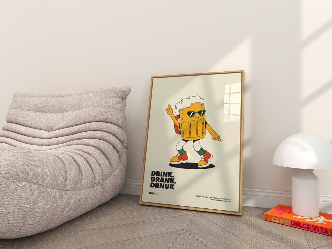 Retro Cartoon Beer Poster - Vintage Style Beer Wall Art for Bar, Pub ...