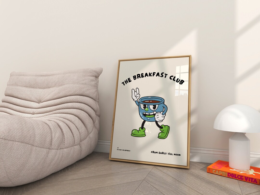 Retro Breakfast Club Coffee Poster, Vintage Coffee Art Print, Kitchen ...