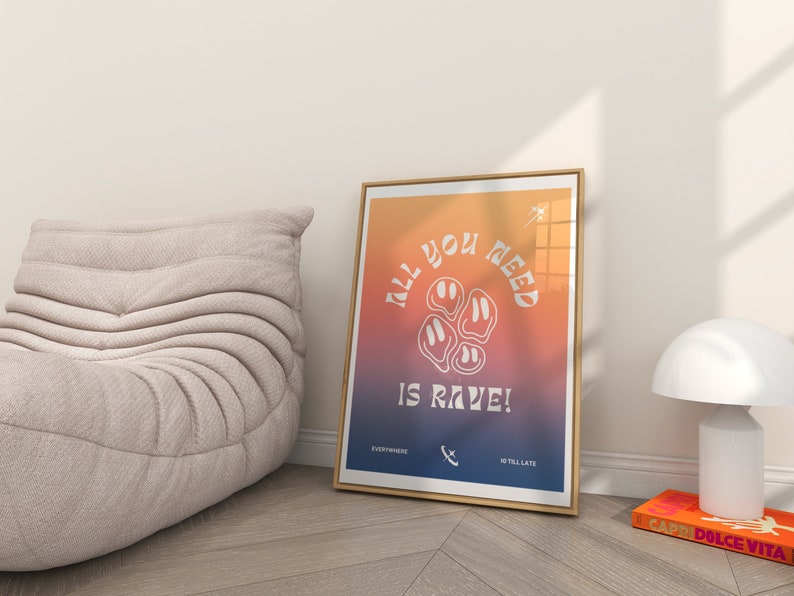 All You Need is Rave Poster - Colorful Rave Decor, EDM Wall Art ...