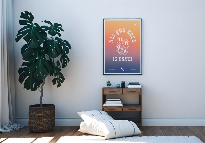 All You Need is Rave Poster - Colorful Rave Decor, EDM Wall Art ...