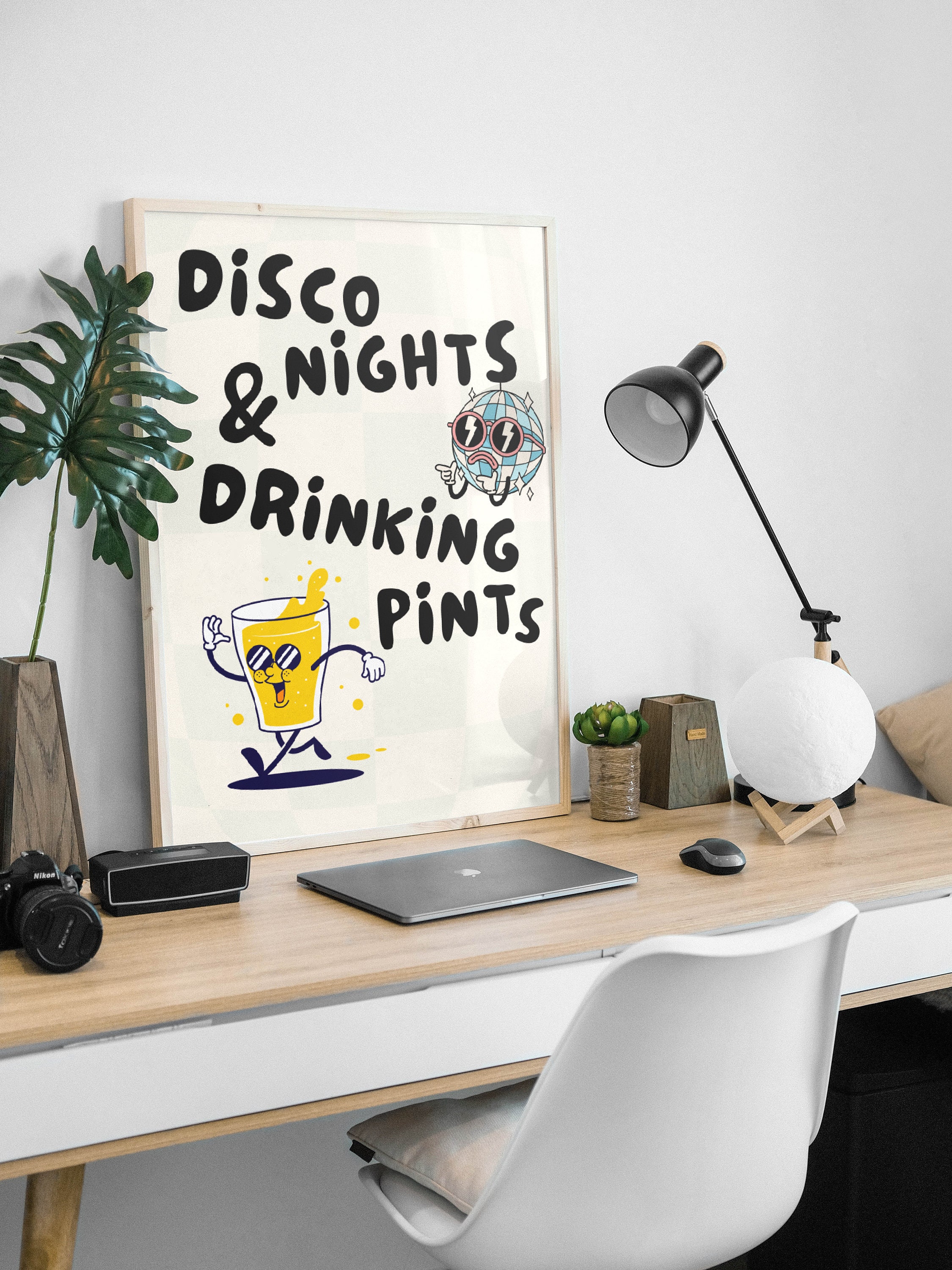 Disco Nights and Drinking Pints Poster, Retro Wall Art Print, Fun Home ...