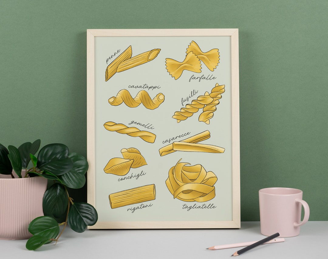 Pasta Shape Types Illustration Art Print for Kitchen Decor - Etsy