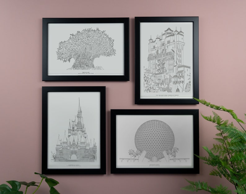Walt Disney World Parks Line Art Disney Print Set of 4 - Etsy