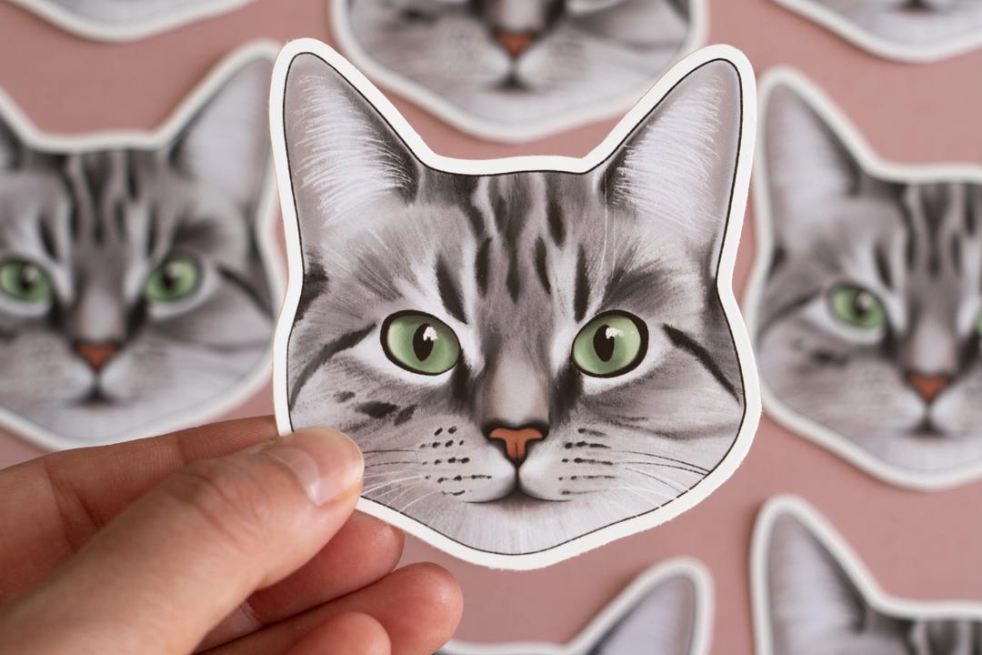 Grey Tabby Cat Illustrated Sticker, Vinyl Decal, Cat Lover Gift - Etsy