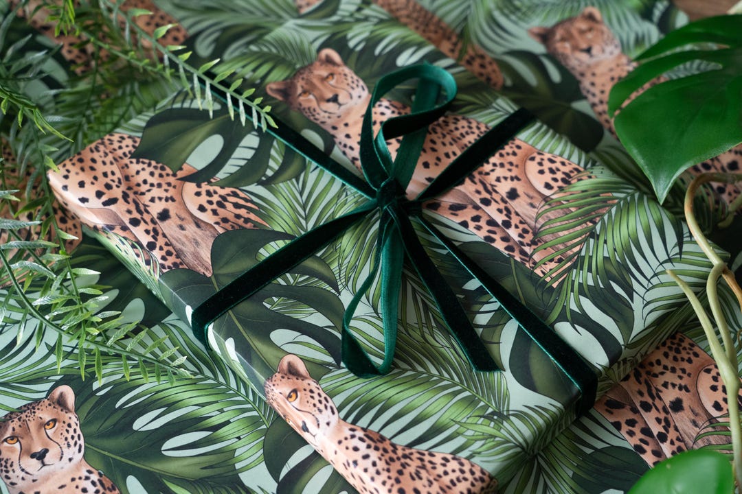 Cheetah Wrapping Paper, Leaves and Plants, Big Cat Pattern - Etsy