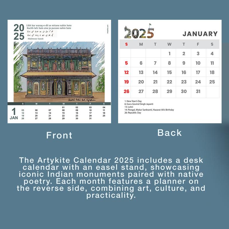 2025 Desk Calendar With Planner | Indian Monument Art & Poetry | Easel ...