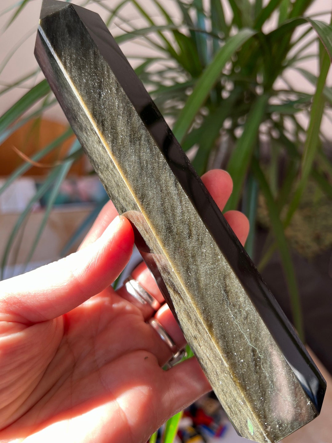 Shiny Gold Sheen Obsidian Big Size Tower, Obelisk, Black Gemstone ...