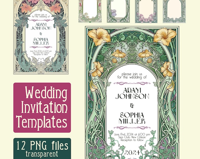 Weddings Invitation Templates Frames Art Nouveau - Digital Illustration ...