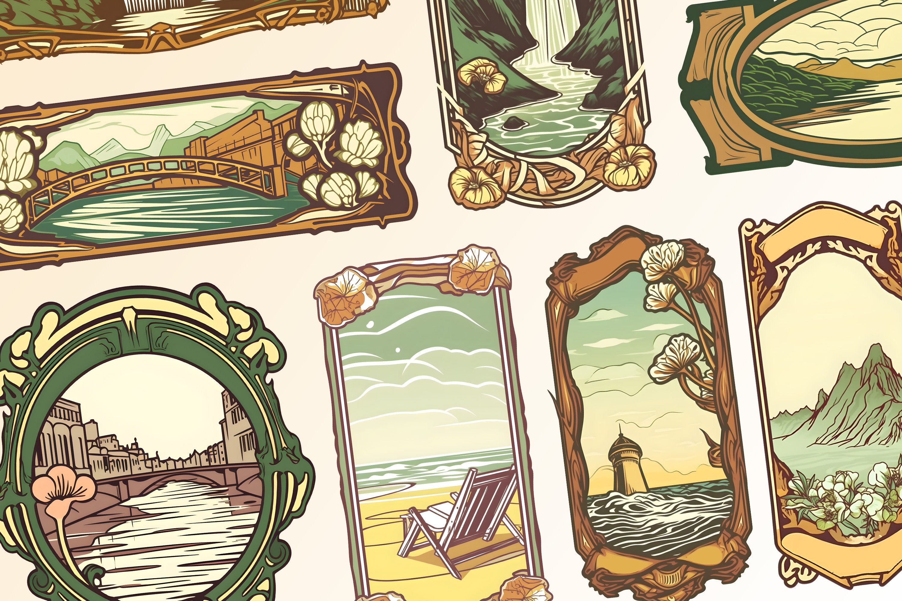 Landscape Art Nouveau, Digital Labels for Wedding Invitations and ...