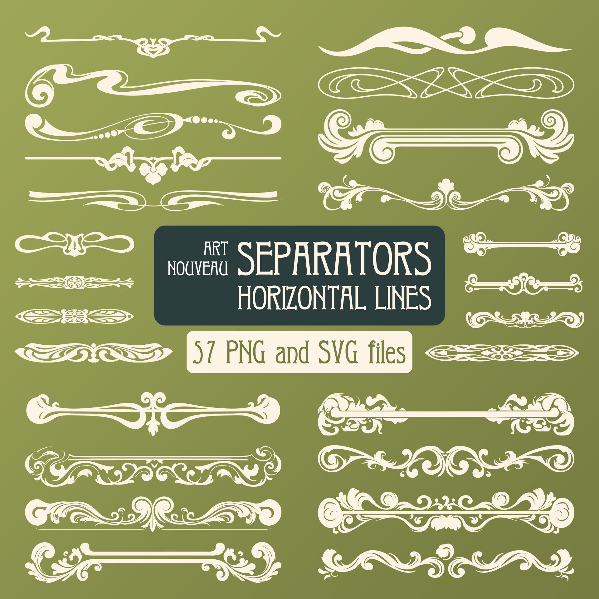 57 PNG & SVG Art Nouveau Text Devider Set, Line Separators, Vector ...