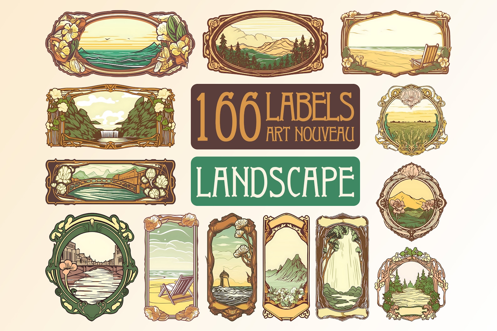 Landscape Art Nouveau, Digital Labels for Wedding Invitations and ...