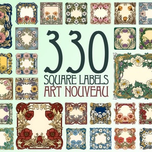 330 Square Labels Art Nouveau - Digital Illustration, Vintage Cover ...