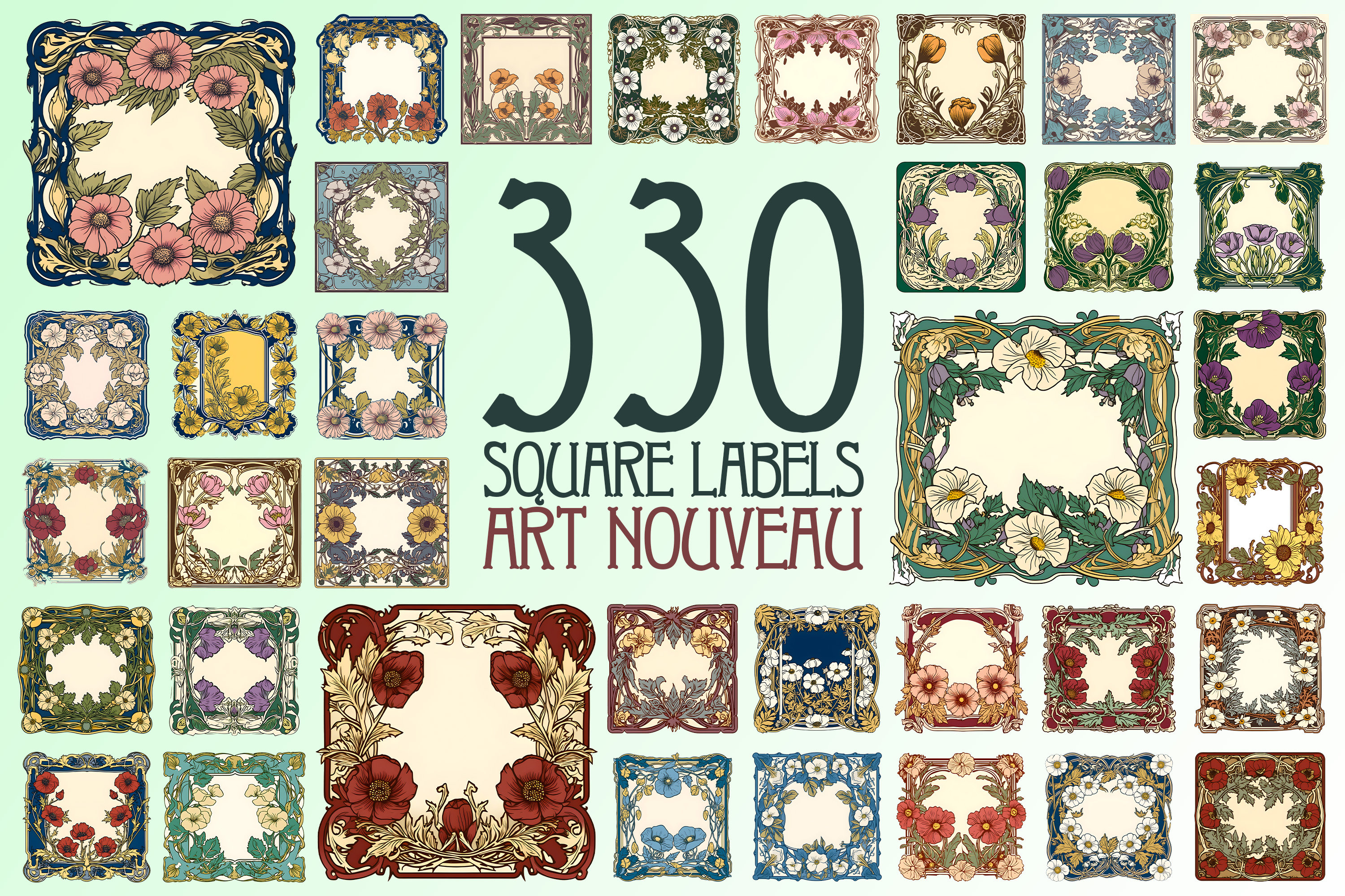 330 Square Labels Art Nouveau - Digital Illustration, Vintage Cover ...