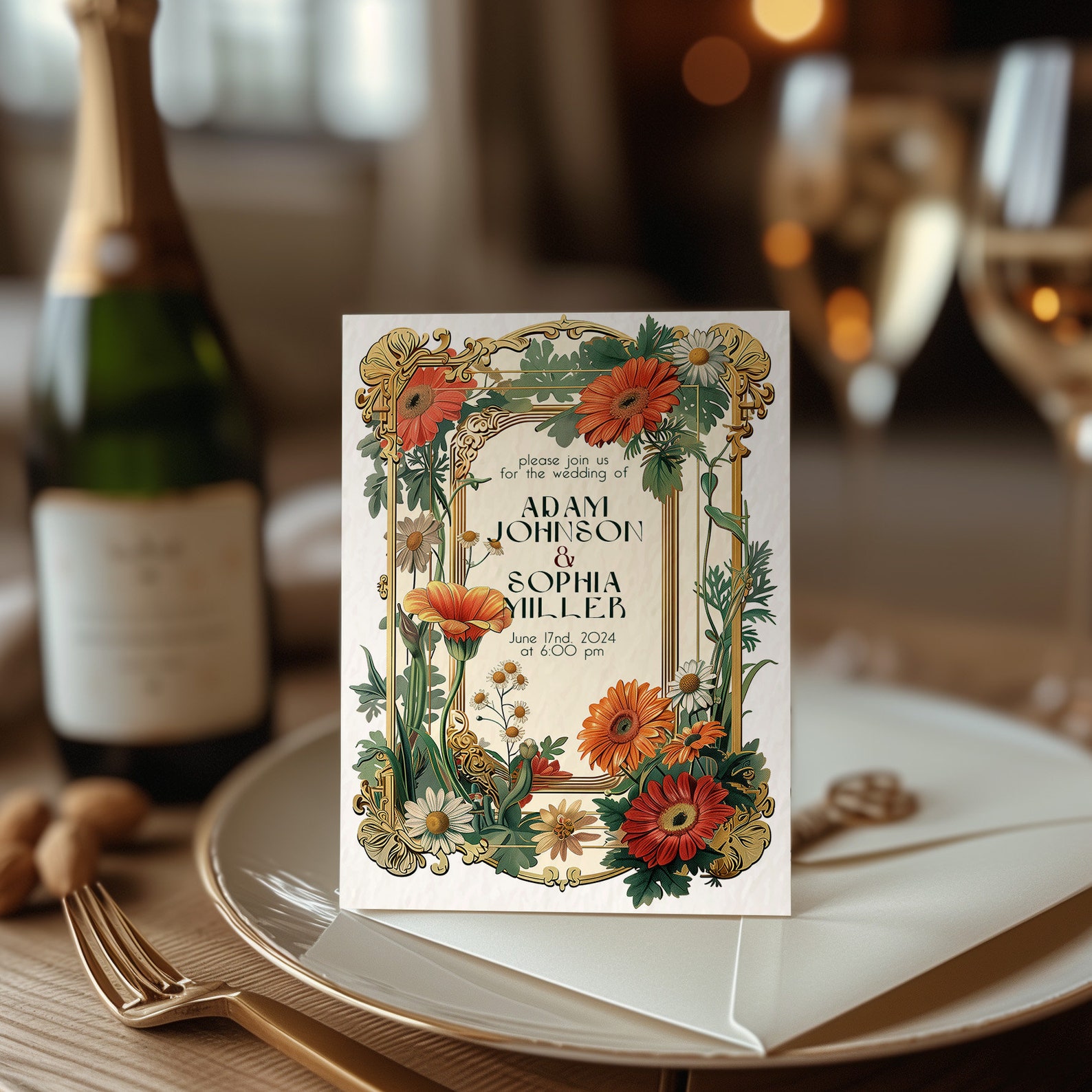 Weddings Invitation Templates Frames Art Nouveau - Digital Illustration ...