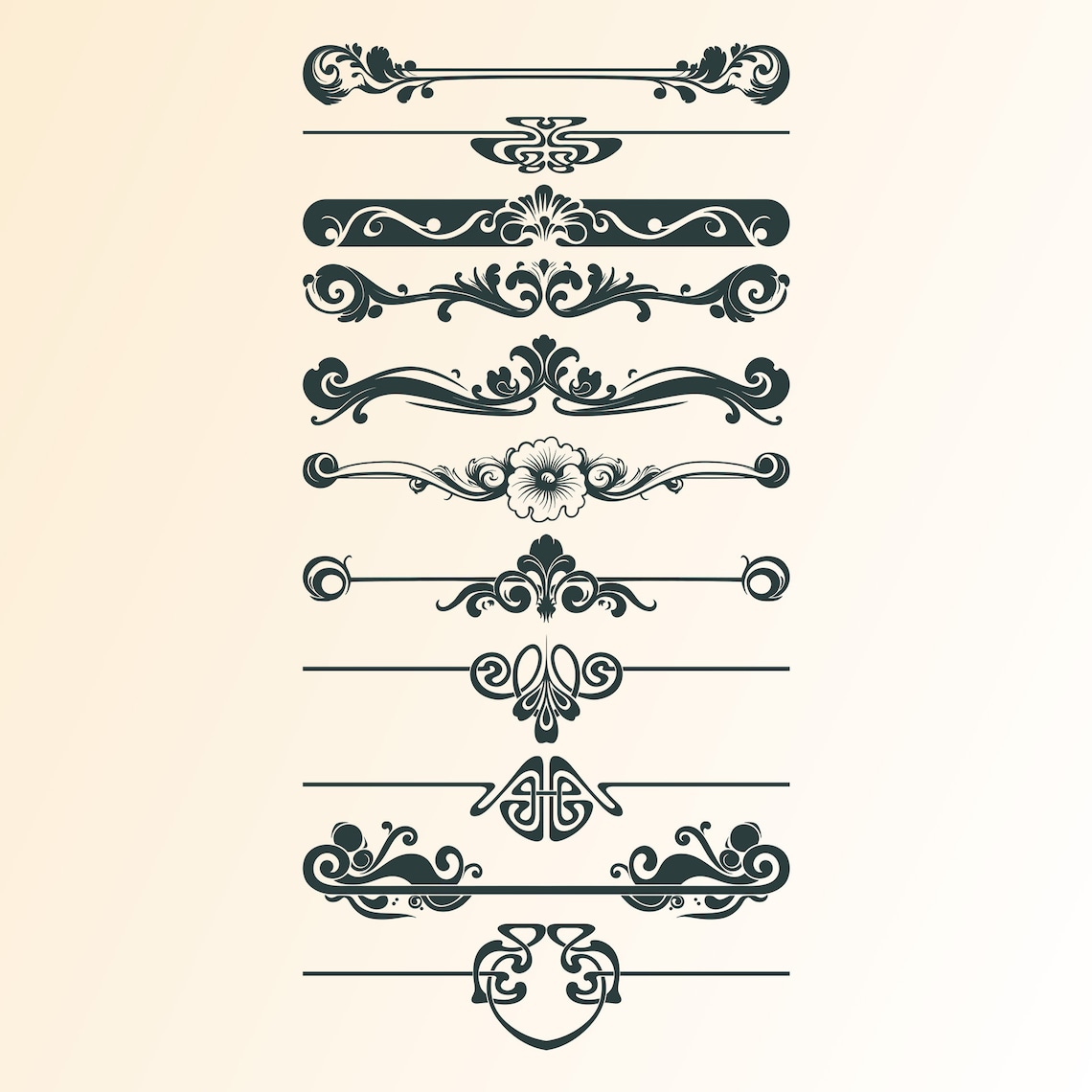 57 PNG & SVG Art Nouveau Text Devider Set, Line Separators, Vector ...