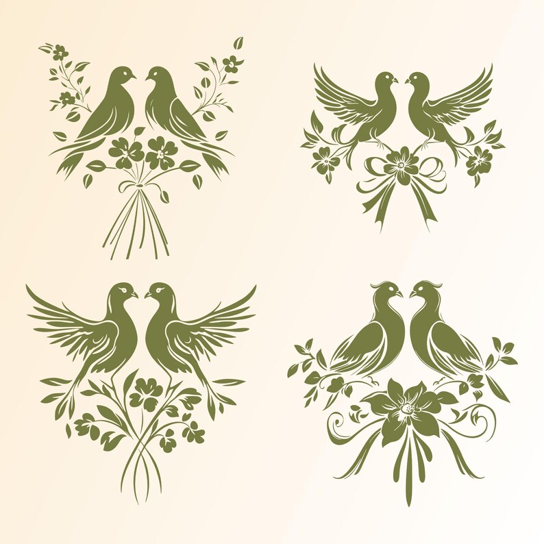 Art Nouveau Doves Wedding Set 15 PNG & SVG, Vector Illustration ...