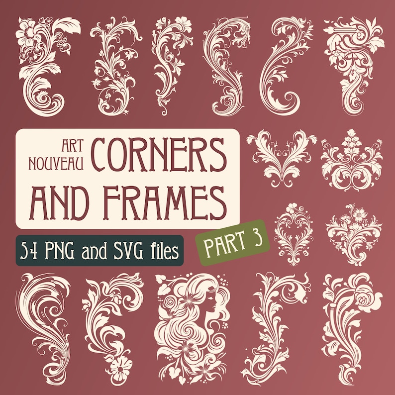 Art Nouveau Mega Bundle (54 Elements), Vintage Corners, Frames ...