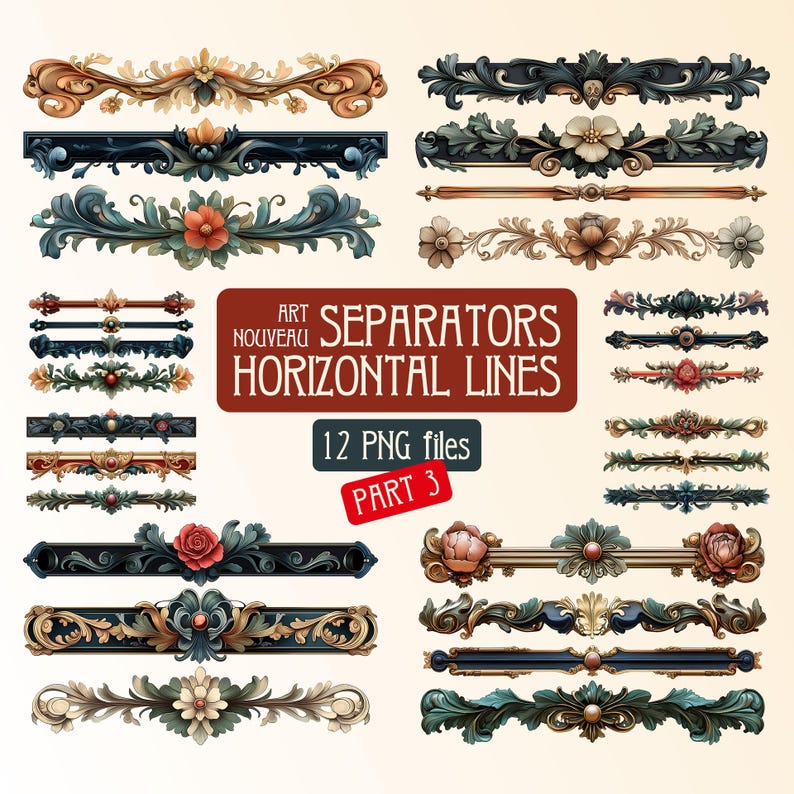 Art Nouveau Text Devider Set 36 PNG, Line Separators, Horizontal Line ...