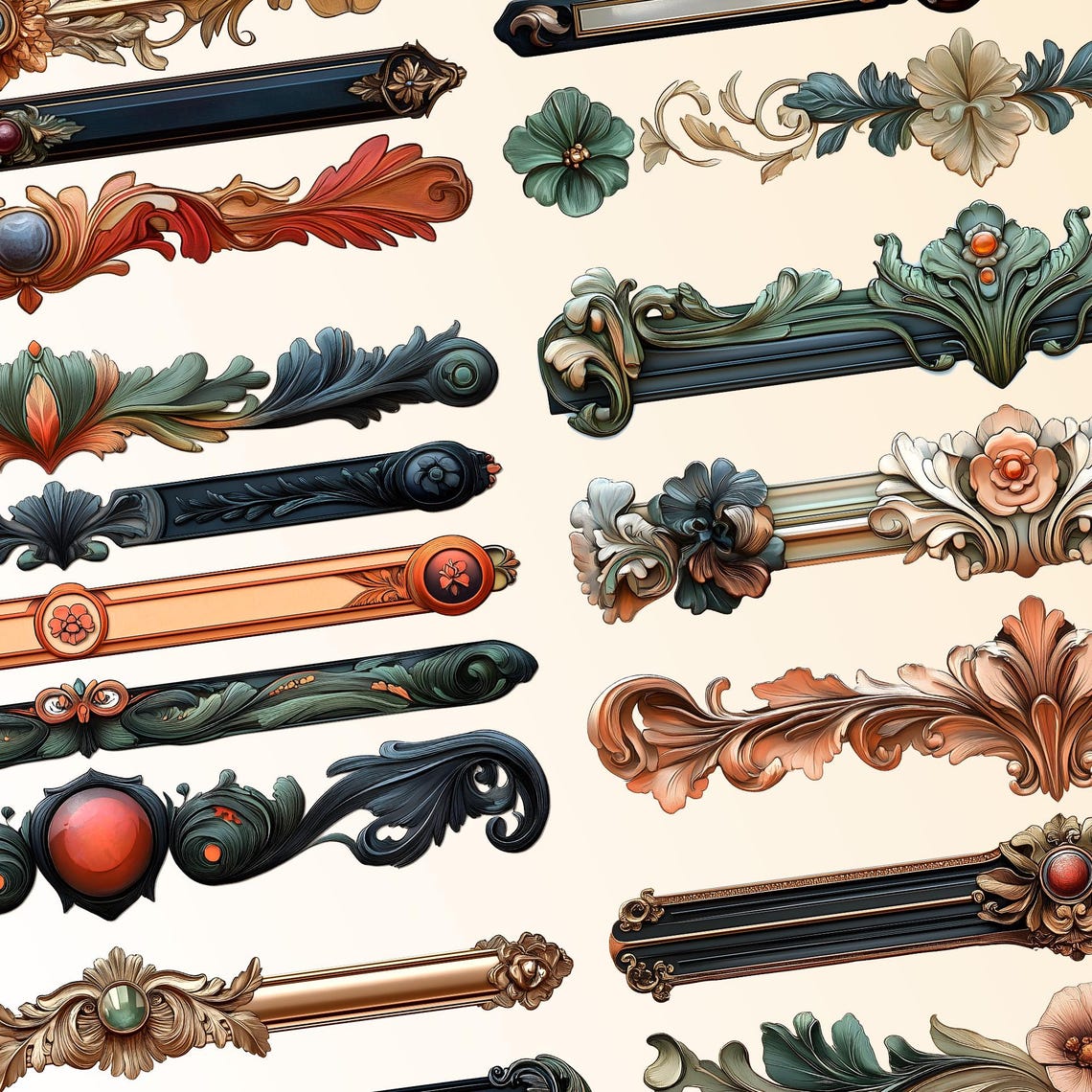 Art Nouveau Text Devider Set 37 PNG, Line Separators, Horizontal Line ...