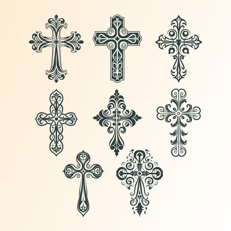 Floral Crosses Art Nouveau Set 18 PNG & SVG, Vector Illustration ...