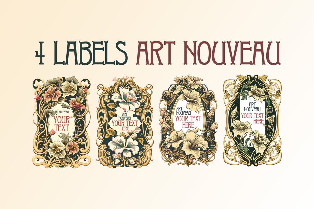 4 Labels Art Nouveau - Digital Illustration, Vintage Cover, PSD, PNG ...