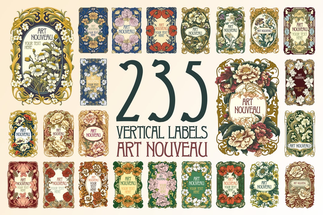 235 Vertical Labels Art Nouveau - Digital Illustration, Vintage Cover ...
