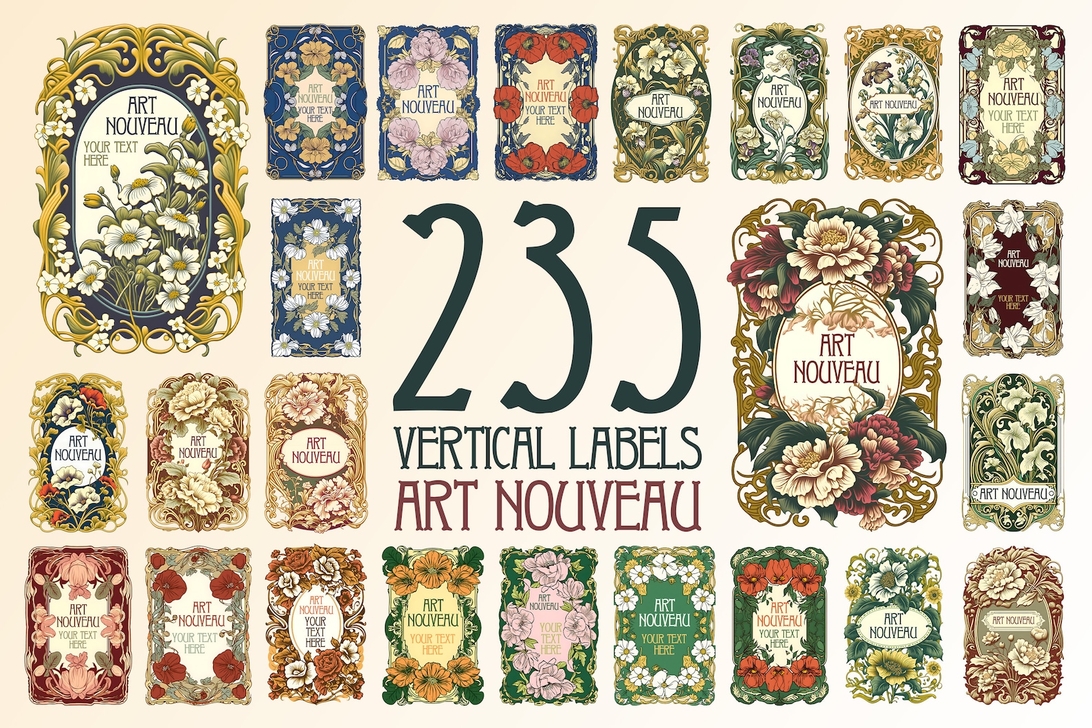 235 Vertical Labels Art Nouveau - Digital Illustration, Vintage Cover ...