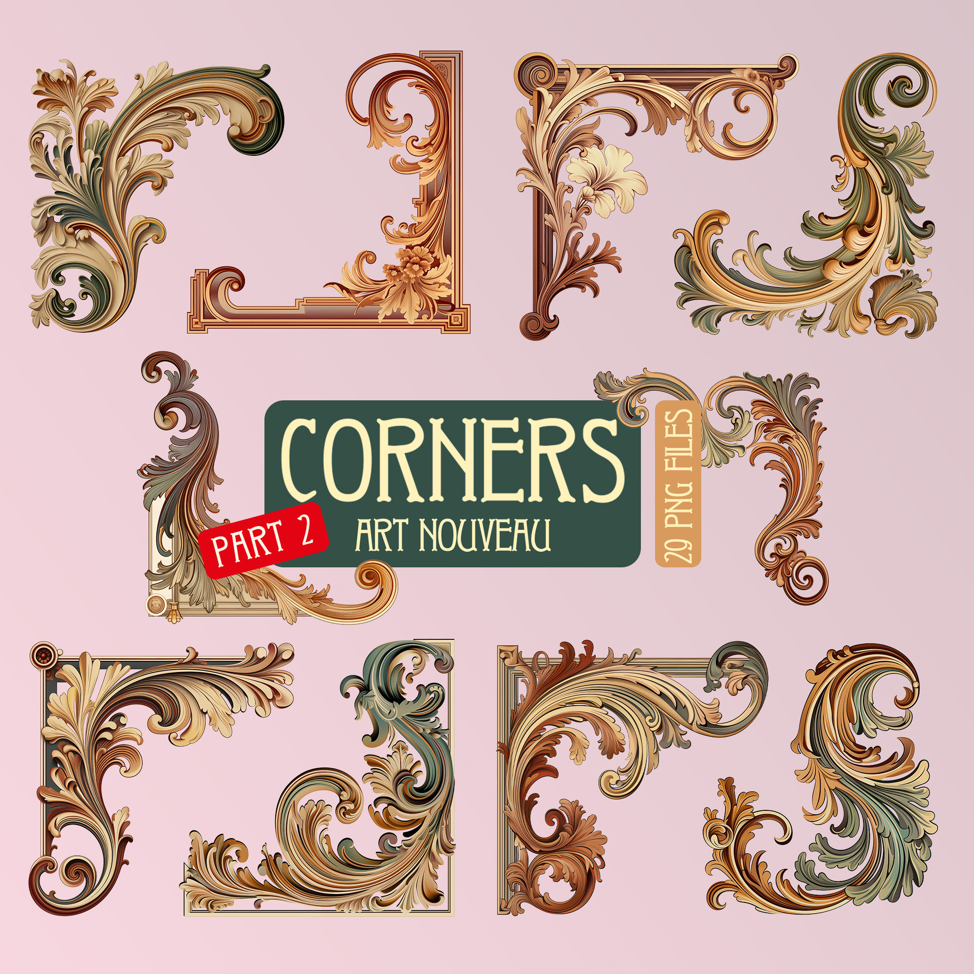29 PNG Art Nouveau Corners Graphic Accents, Retro Illustration ...