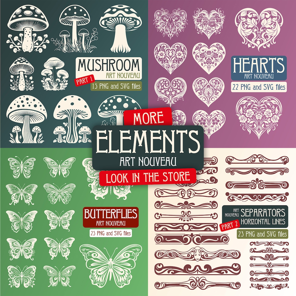 57 PNG & SVG Art Nouveau Text Devider Set, Line Separators, Vector ...