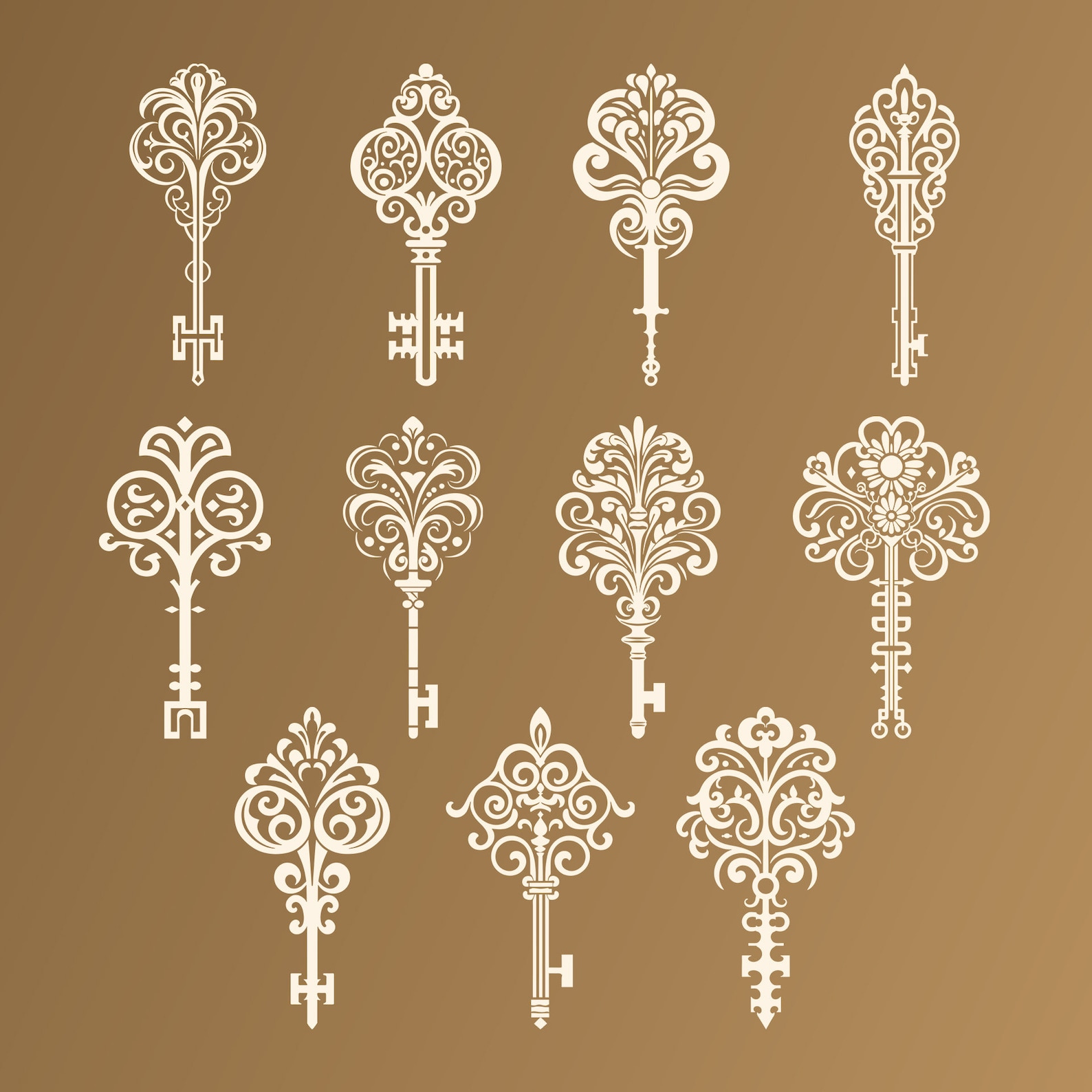 Floral Keys Art Nouveau Set 25 PNG & SVG, Vector Illustration ...