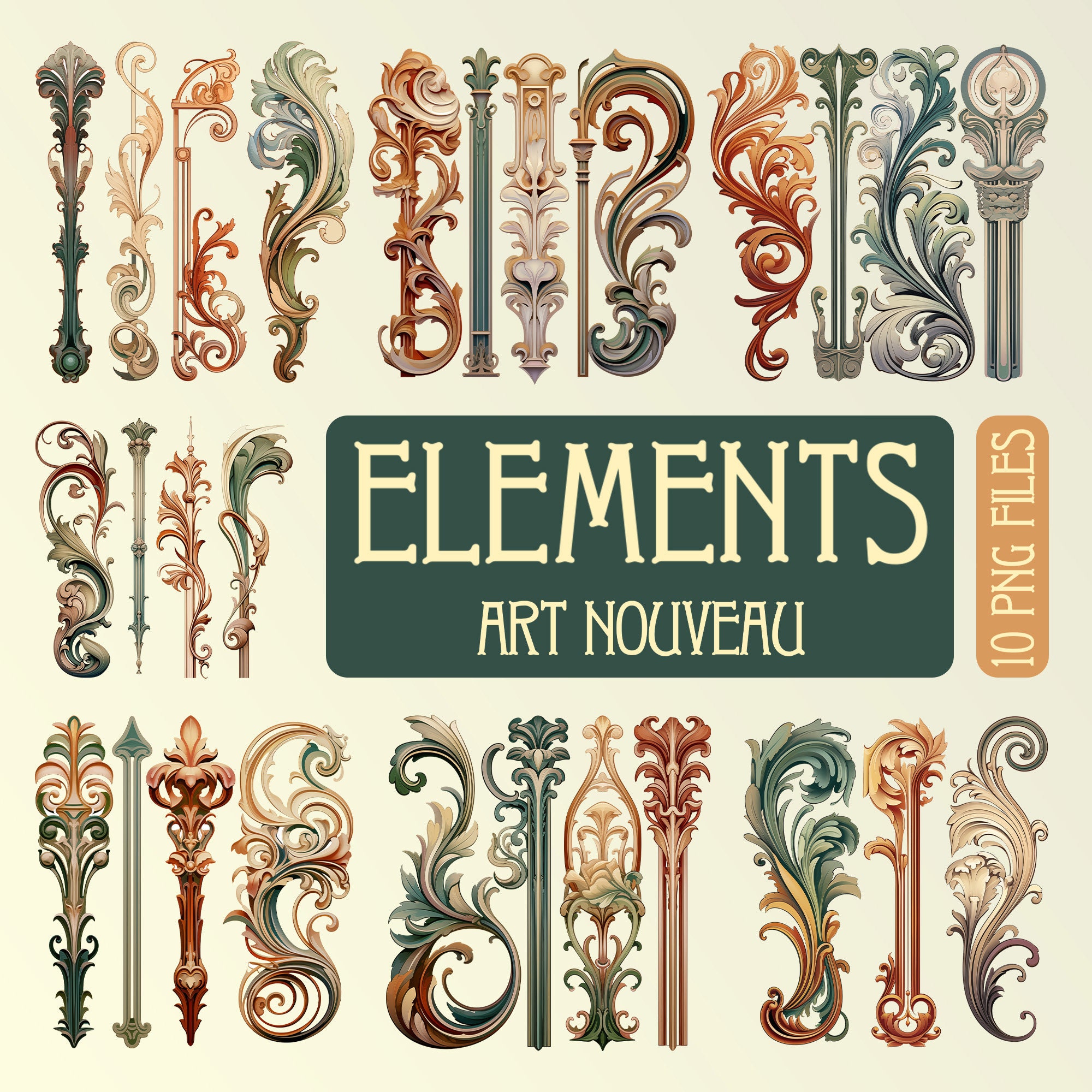 Art Nouveau Elements and Pieces Graphic Accents, Png Illustration ...