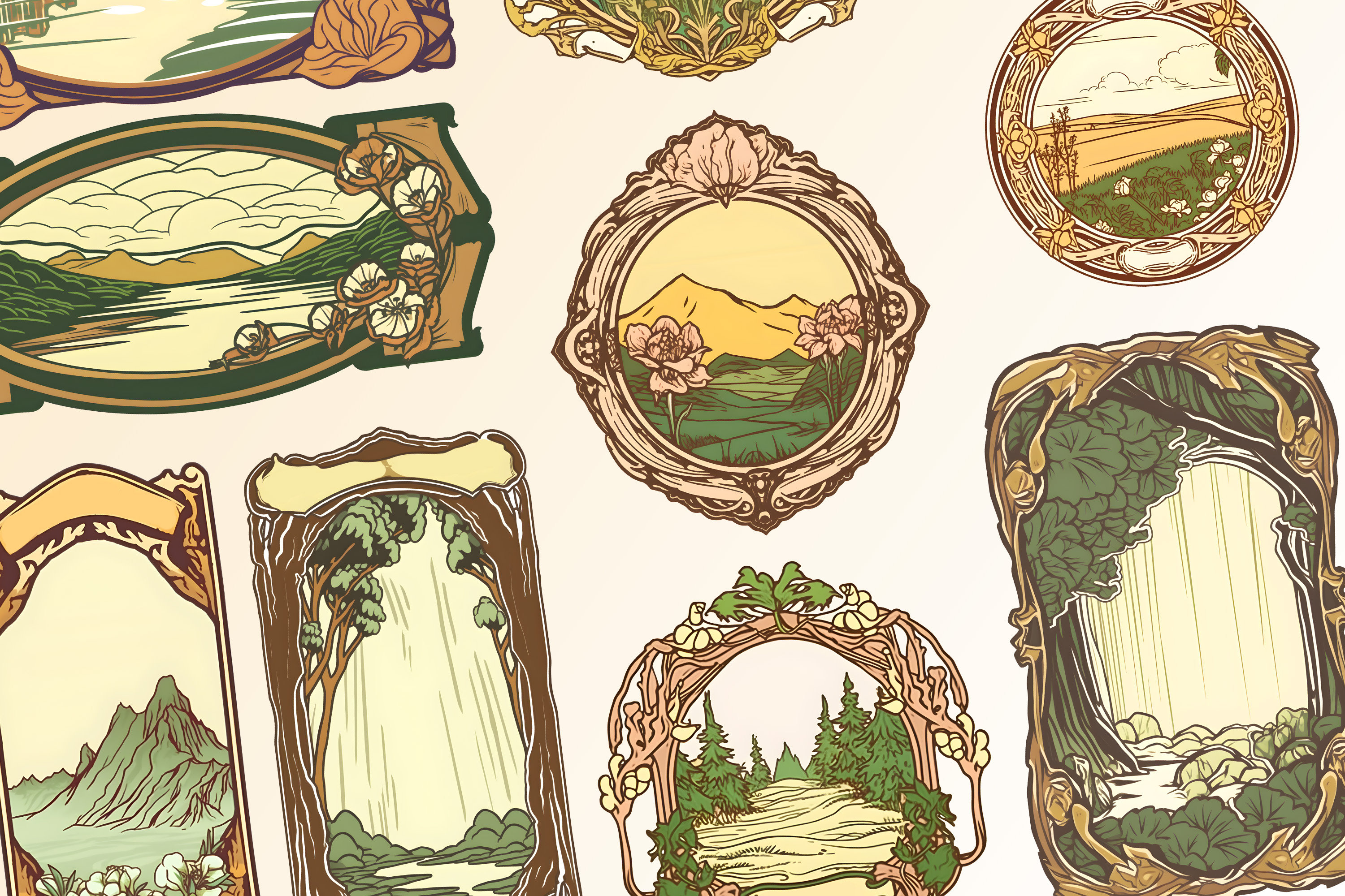 Landscape Art Nouveau, Digital Labels for Wedding Invitations and ...