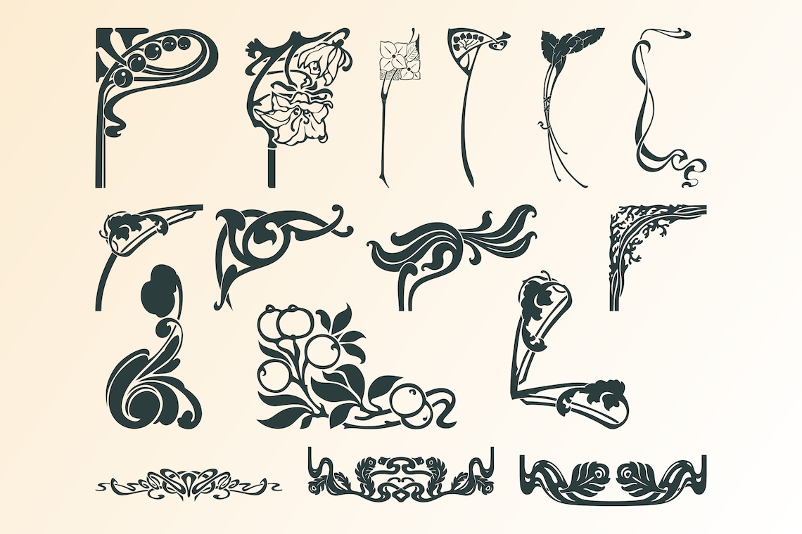 48 PNG & SVG Art Nouveau Corners and Frames Graphic Accents, Vector ...