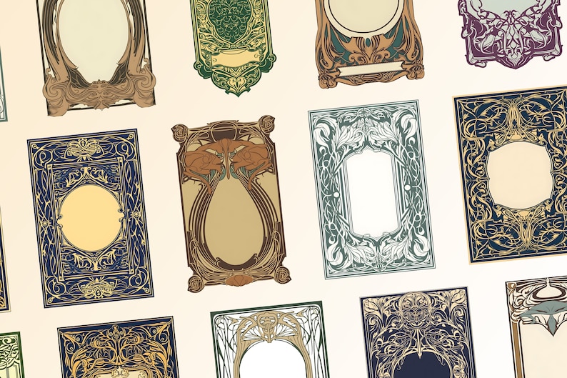 34 Vertical Labels Art Nouveau, No Flower - Digital Illustration ...