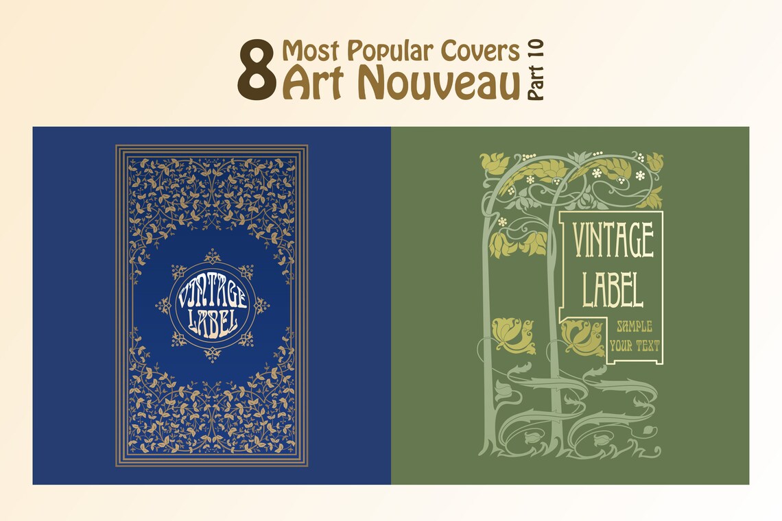 Art Nouveau Poster Covers Bundle (8 Designs), Floral Vintage Frames for ...