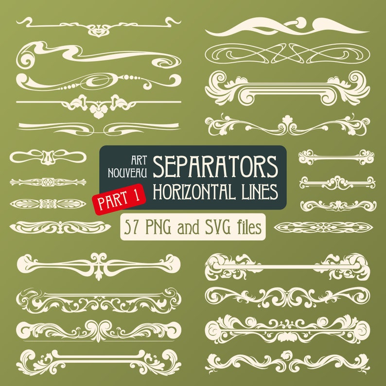 57 PNG & SVG Art Nouveau Text Devider Set, Line Separators, Vector ...